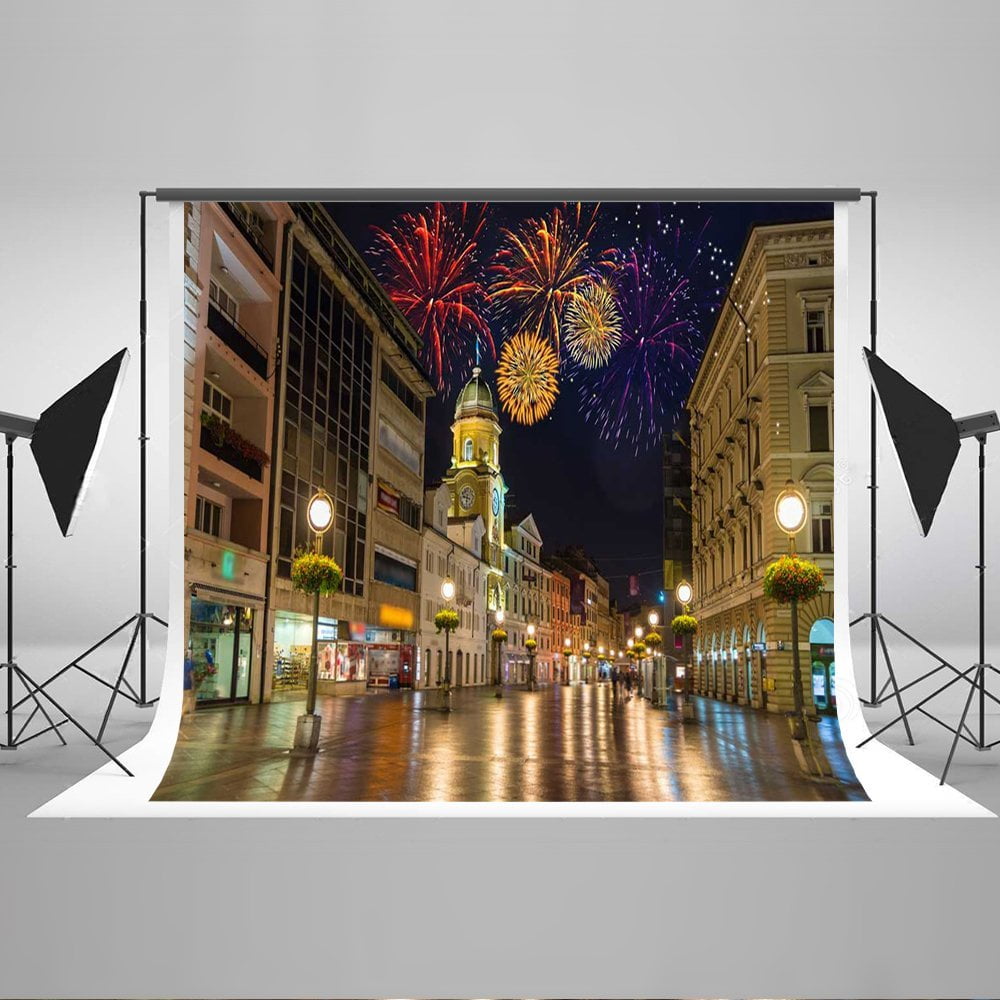 GreenDecor 7x5ft City Street Photography Background Fireworks Christmas ...