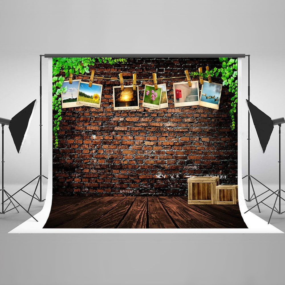 GreenDecor 7x5ft Dark Printed Wood Floor Photo Studio Background Brick ...