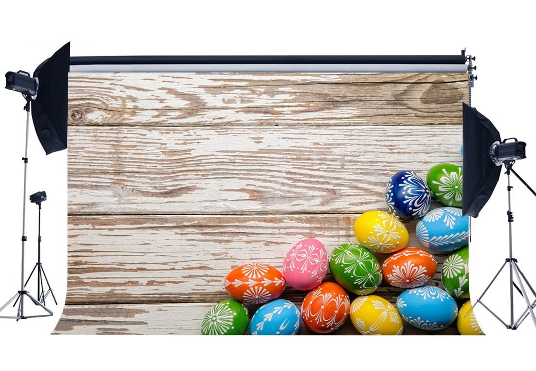 GreenDecor 7x5ft Easter Backdrop Colorful Eggs Rustic Peeled Stripes ...