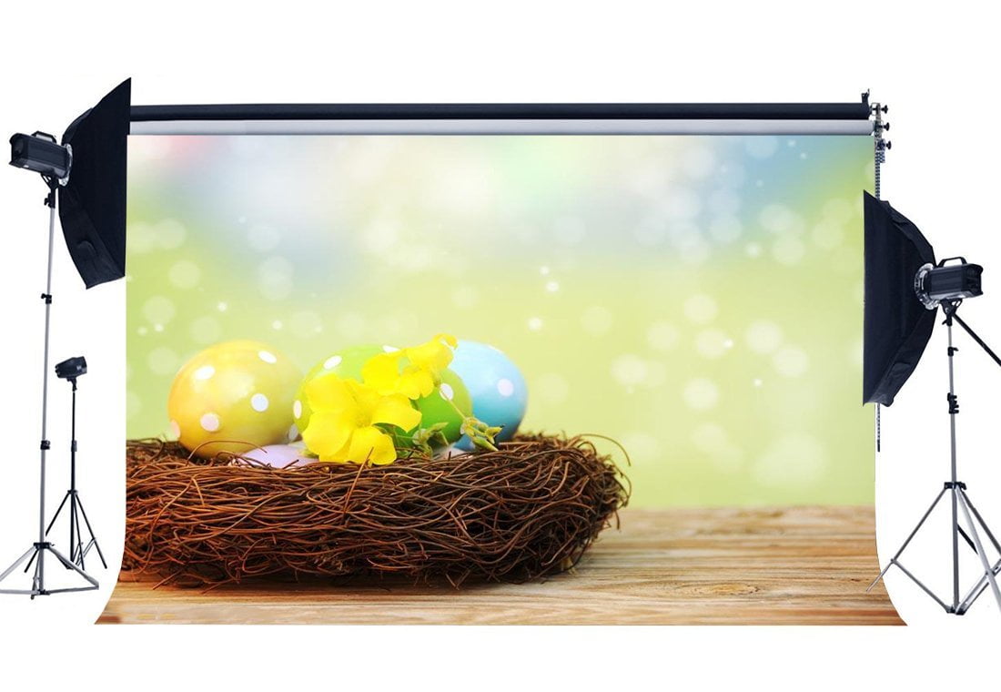 GreenDecor 7x5ft Easter Backdrop Eggs Fresh Flowers Birds Nest Bokeh ...