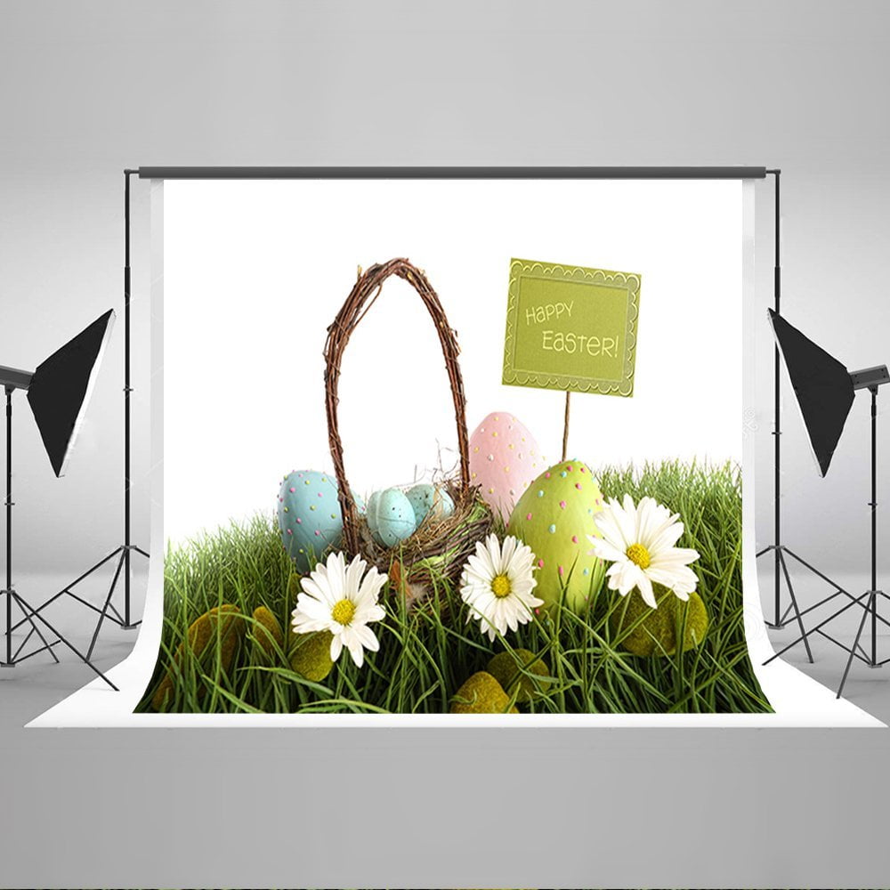 GreenDecor 7x5ft Easter Photography Backdrop Easter Eggs White Flowers ...