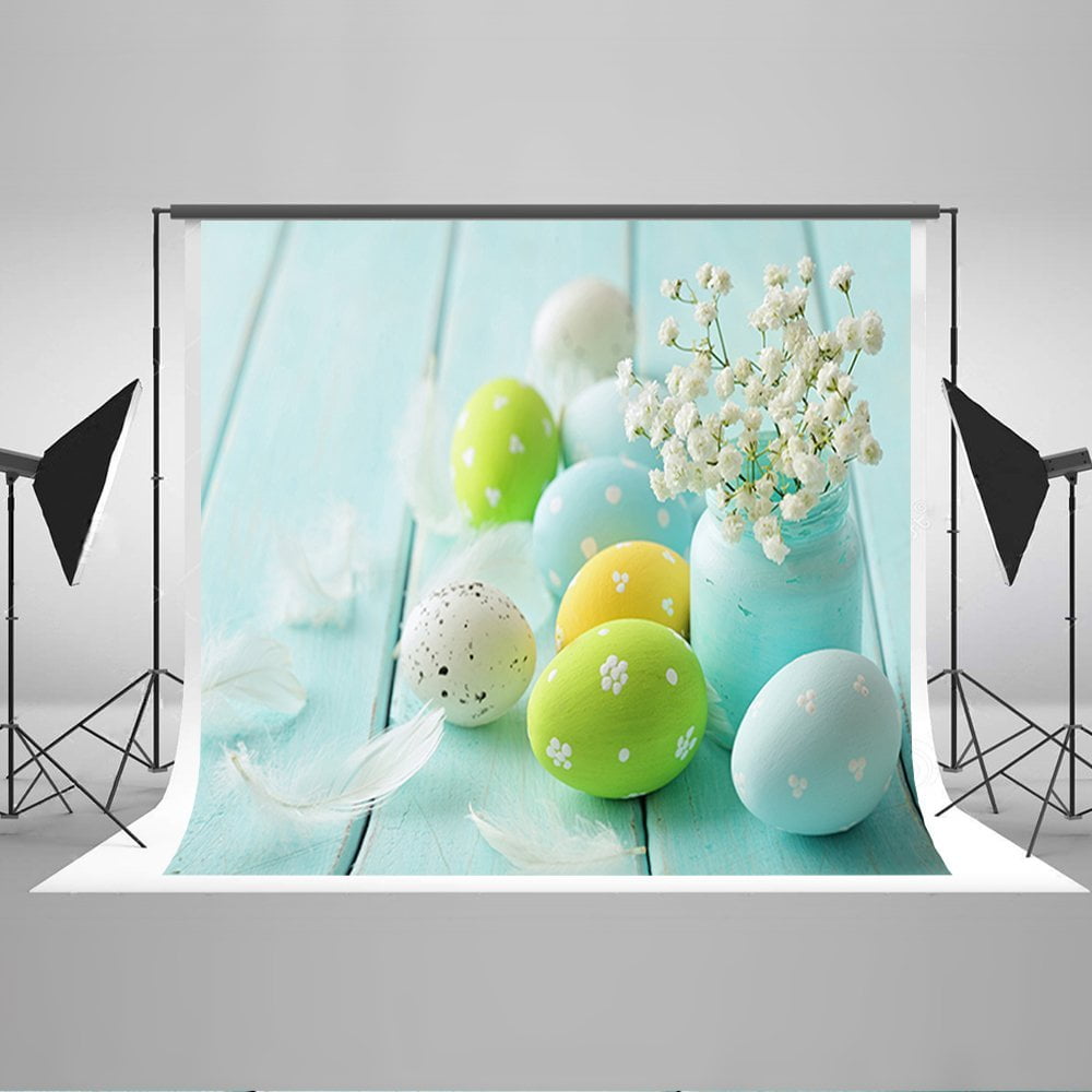 GreenDecor 7x5ft Easter Photography Backdrops Blue Wooden Floor White ...