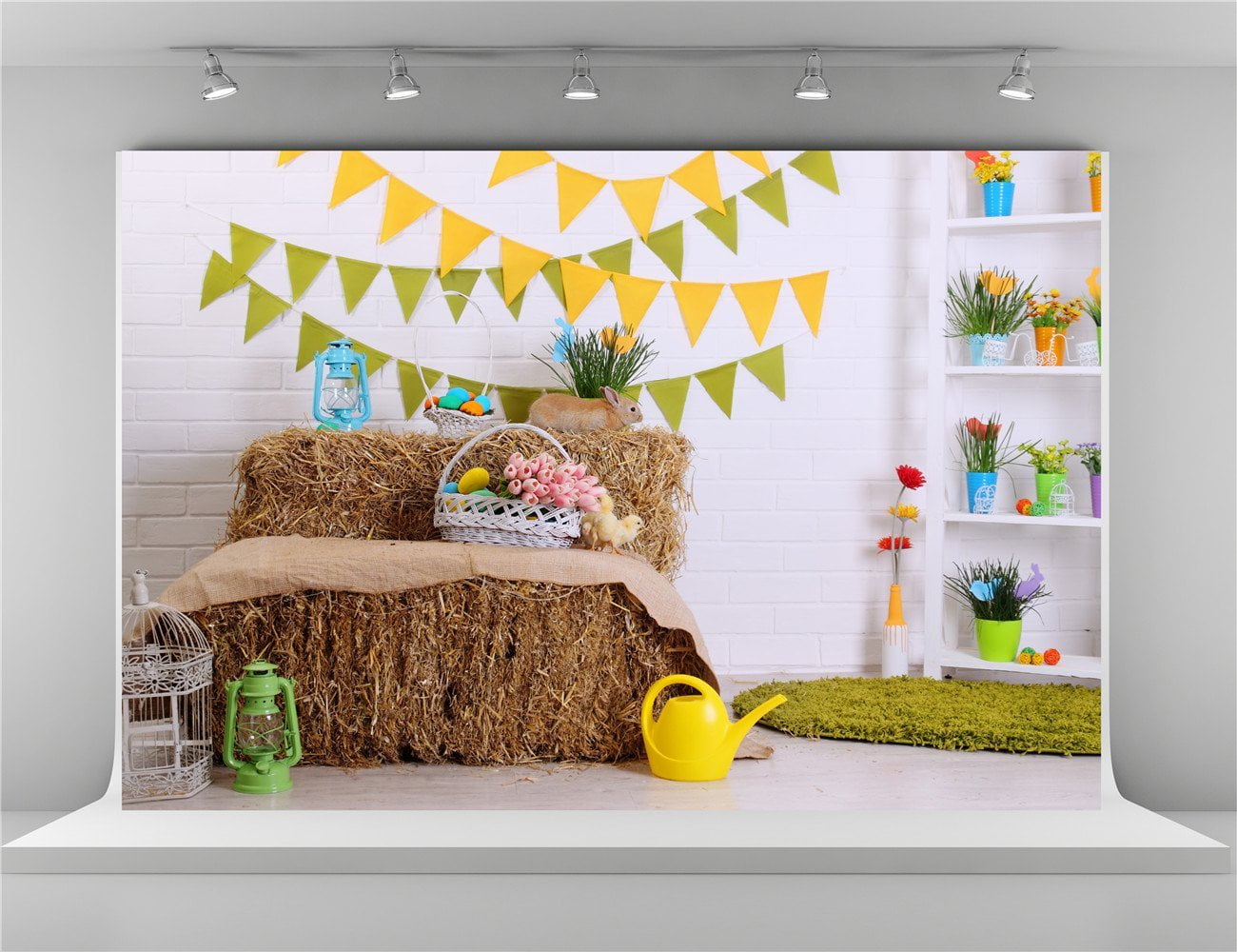 GreenDecor 7x5ft Easter Photography Backdrops White Brick Wall Rabbit ...