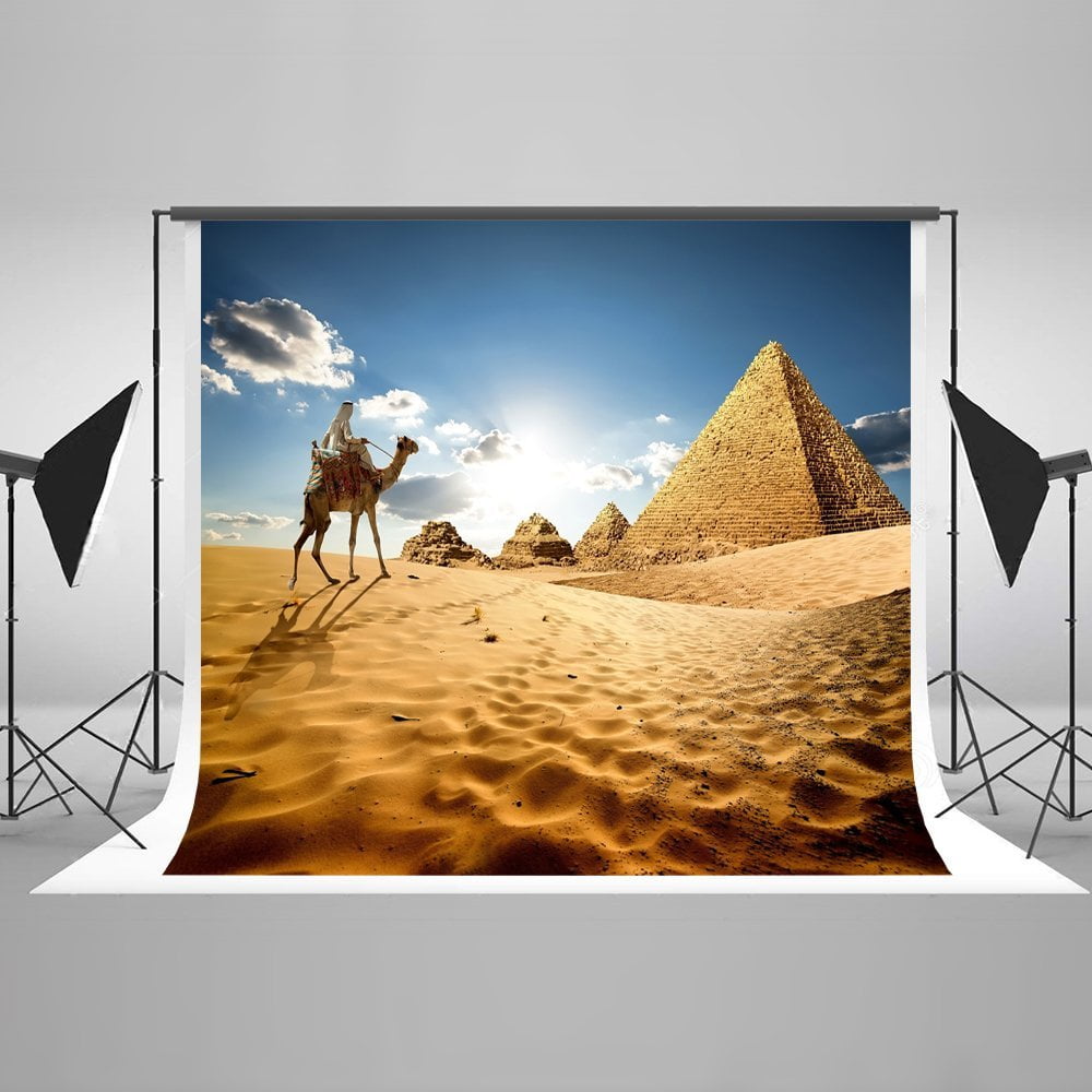 GreenDecor 7x5ft Egypt Pyramid Sightseeing Scene Desert Camel Blue Sky ...