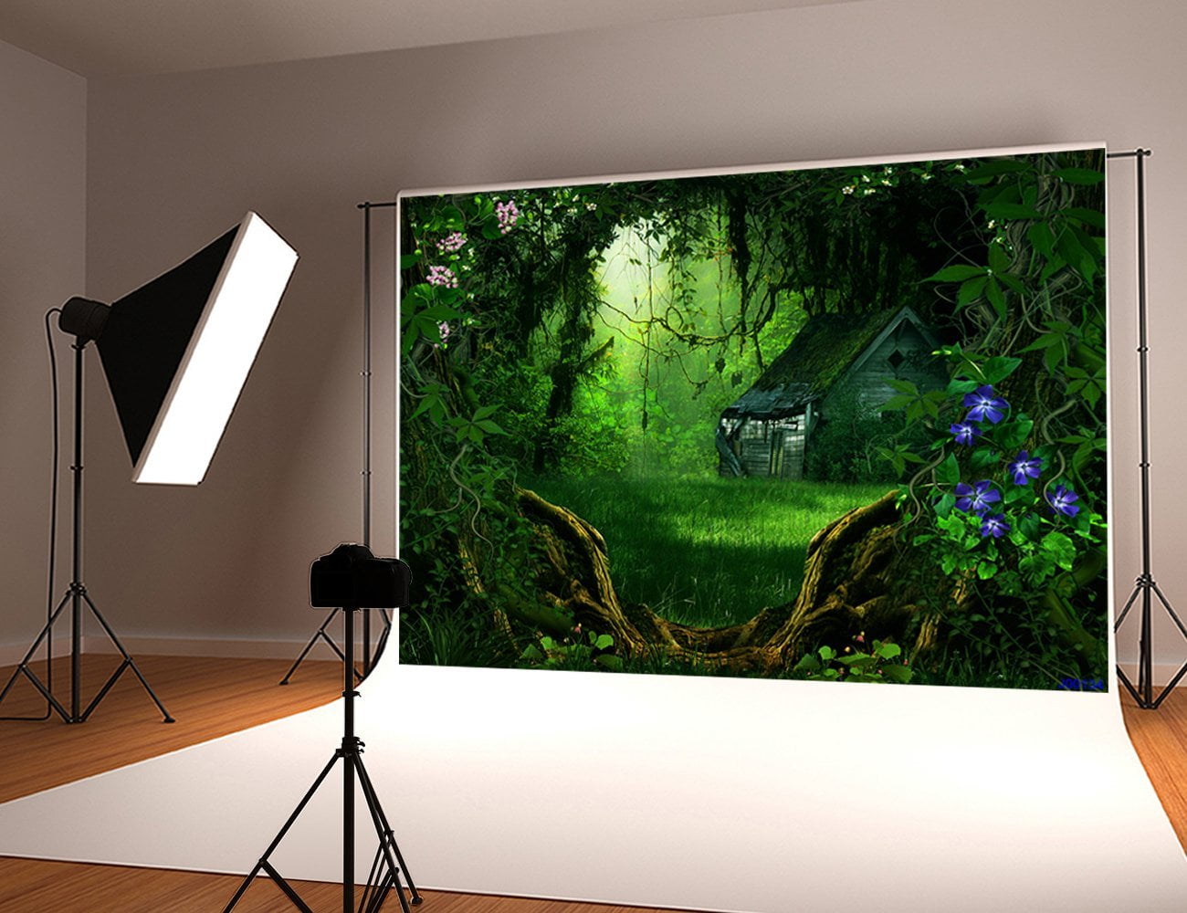 GreenDecor 7x5ft Fairy Tale Green Backdrop Retro Wood House Background ...