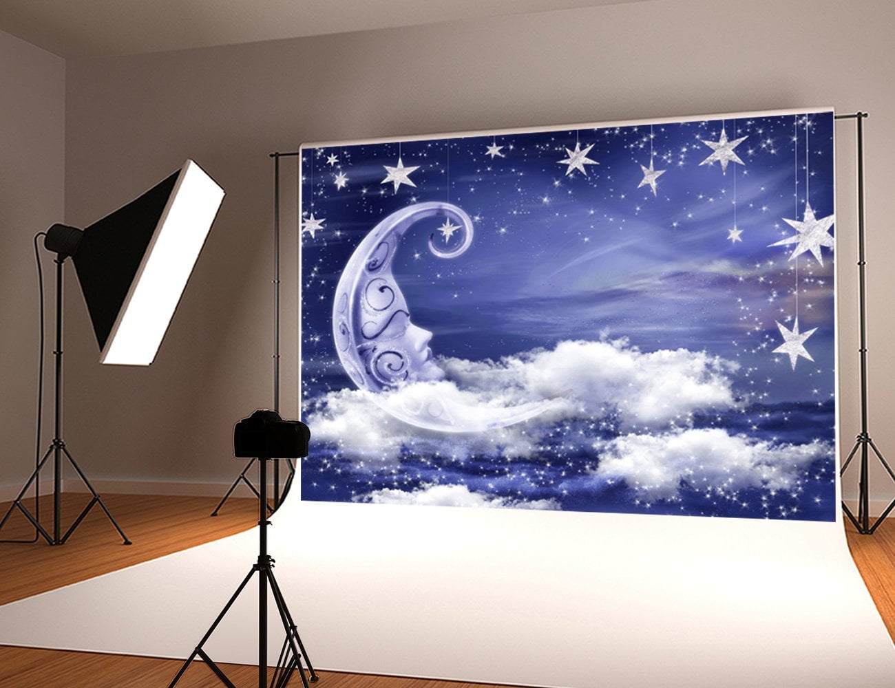 GreenDecor 7x5ft Fantasy Sky Backdrop Silver Stars Moon Background for ...