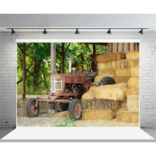 GreenDecor 7x5ft Farm Backdrop Tractor Bales of Hay Photography ...