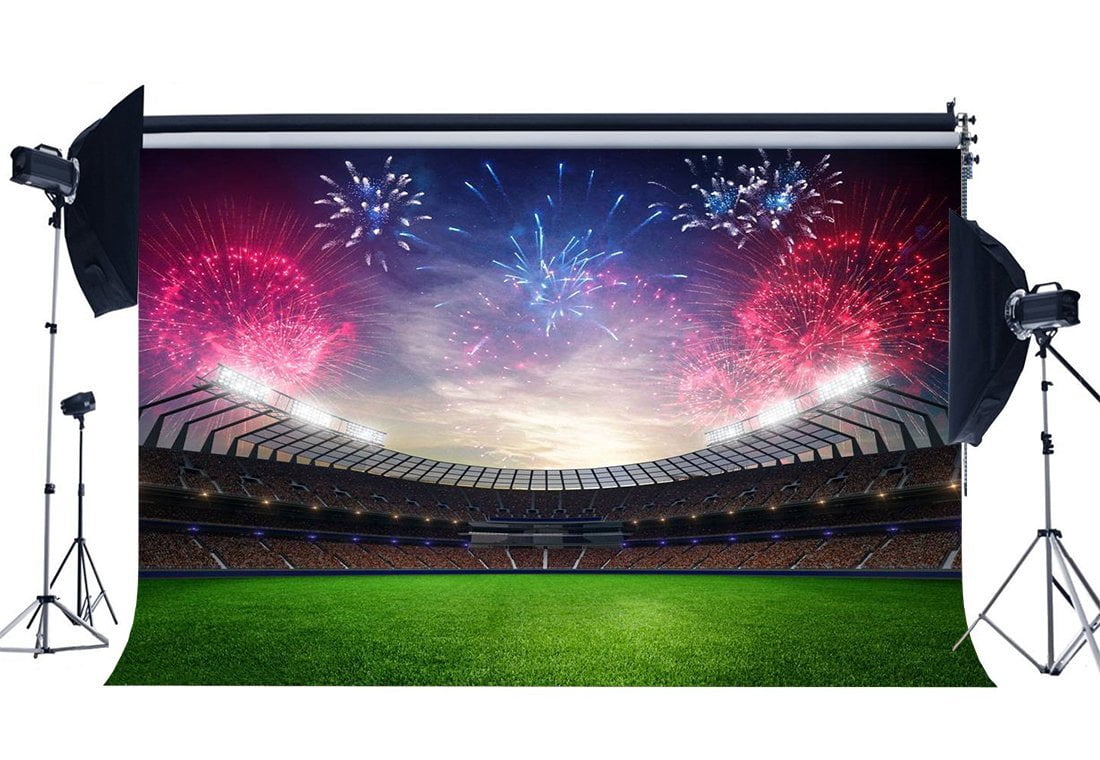 GreenDecor 7x5ft Football Field Backdrop Stadium Luxurious Fireworks ...