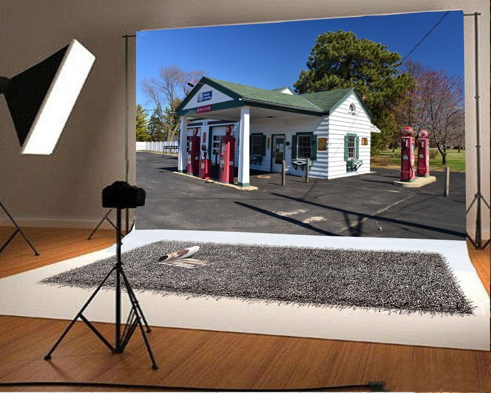 GreenDecor 7x5ft Gas Service Station Backdrop Rustic Wood House Green ...