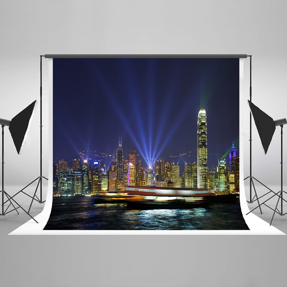 GreenDecor 7x5ft Glitter Lighting Night City Skyscraper Tall Buildings ...