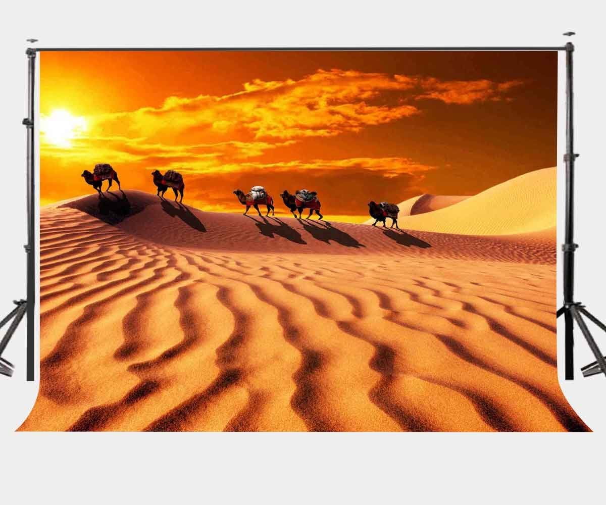 GreenDecor 7x5ft Golden Desert Sunlight Backdrop Walking Camels Broad ...