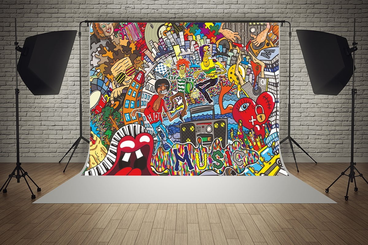 GreenDecor 7x5ft Graffiti 90s Hip Hop Music Street Art Party ...