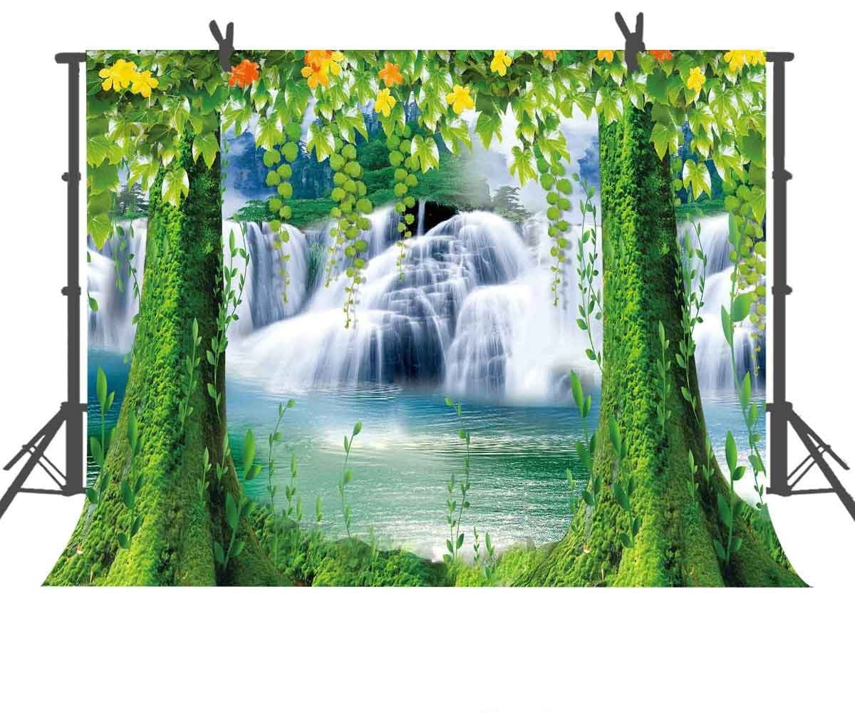 GreenDecor 7x5ft Green Nature Waterfall Photography Backdrops Photo ...