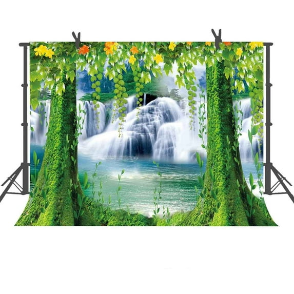 GreenDecor 7x5ft Green Nature Waterfall Photography Backdrops Photo ...