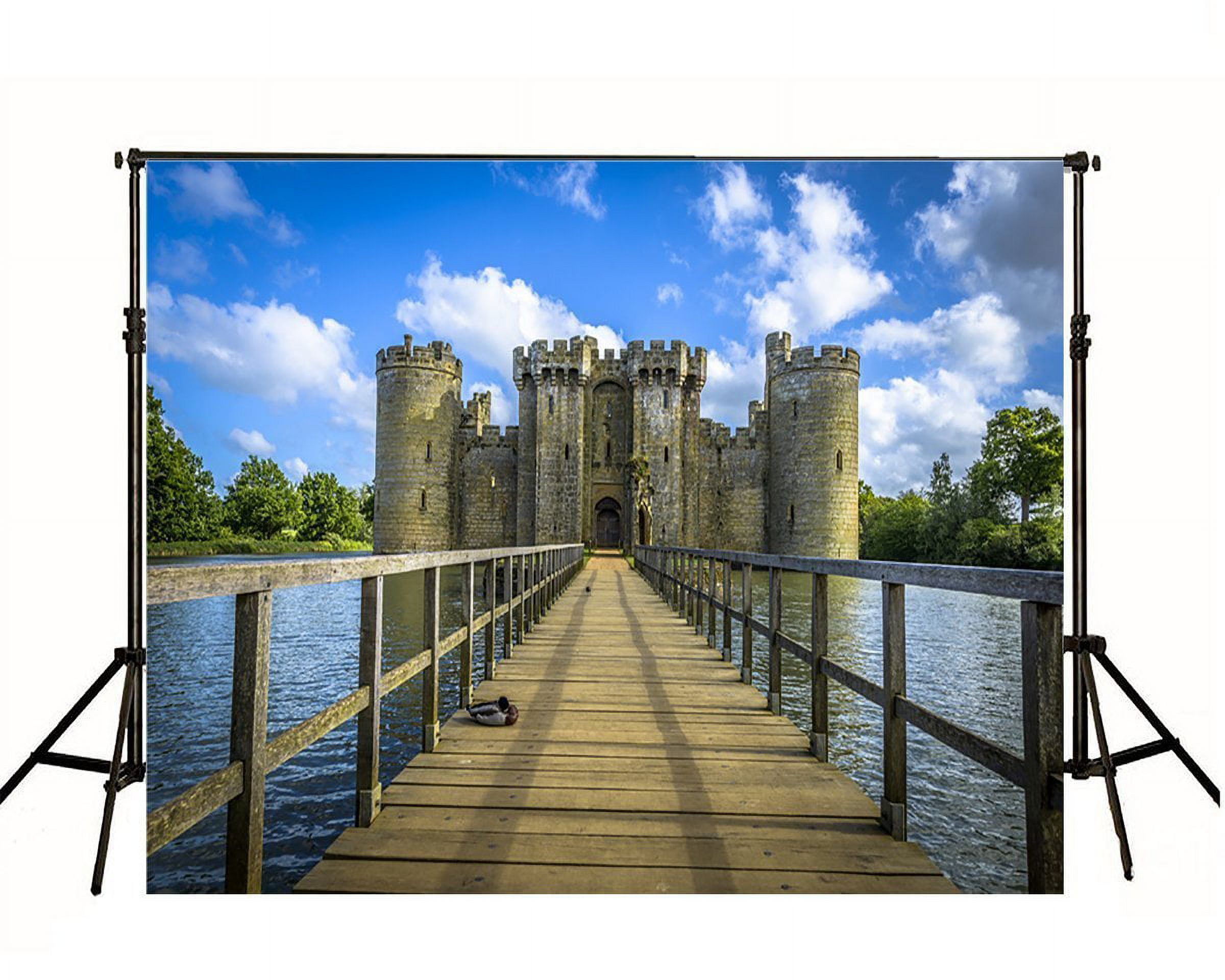 GreenDecor 7x5ft Grey Long Wood Bridge Castle Photography Backdrop Blue ...