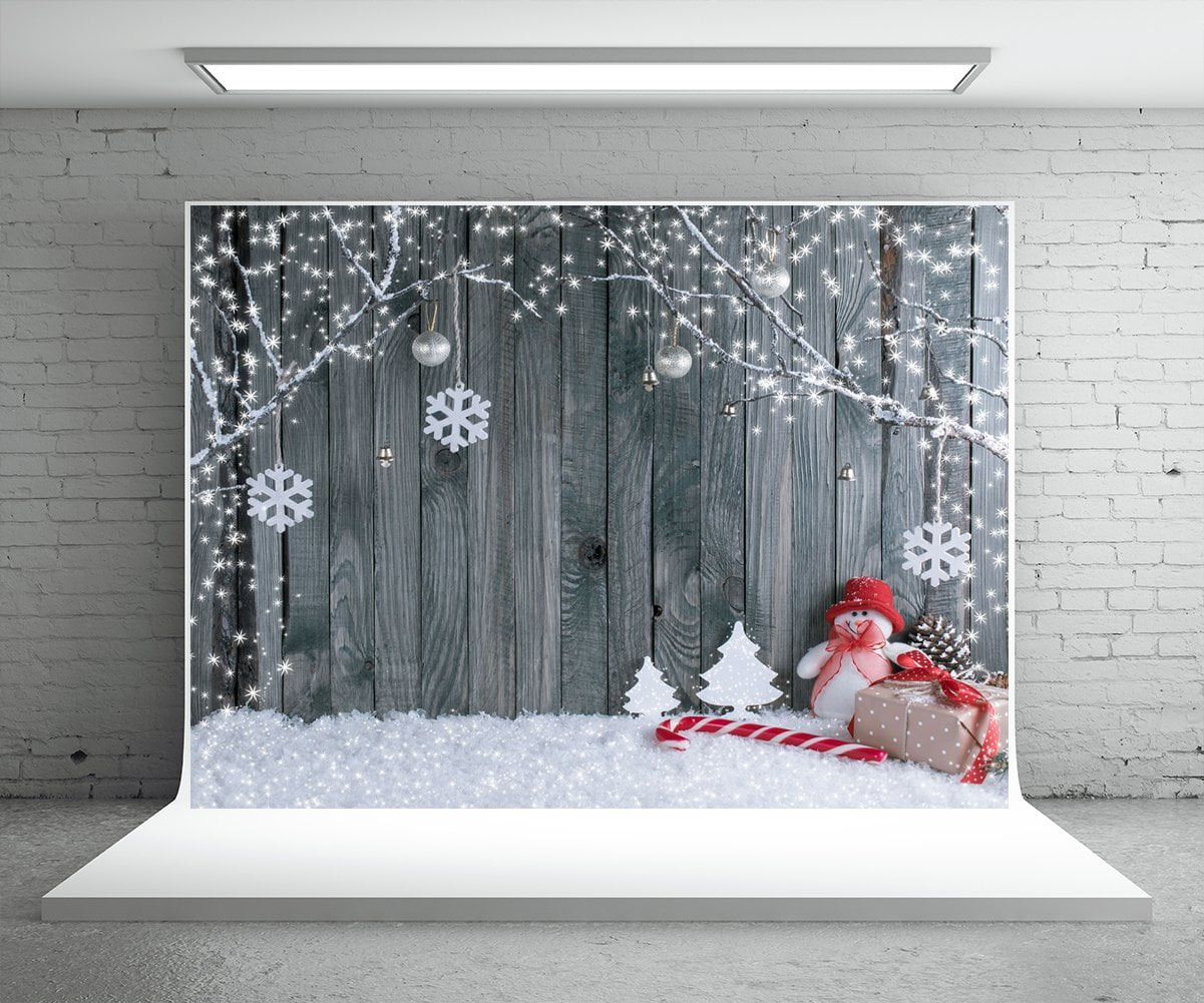 GreenDecor 7x5ft Grey Wood Christmas Snow Photo Background Snowman ...