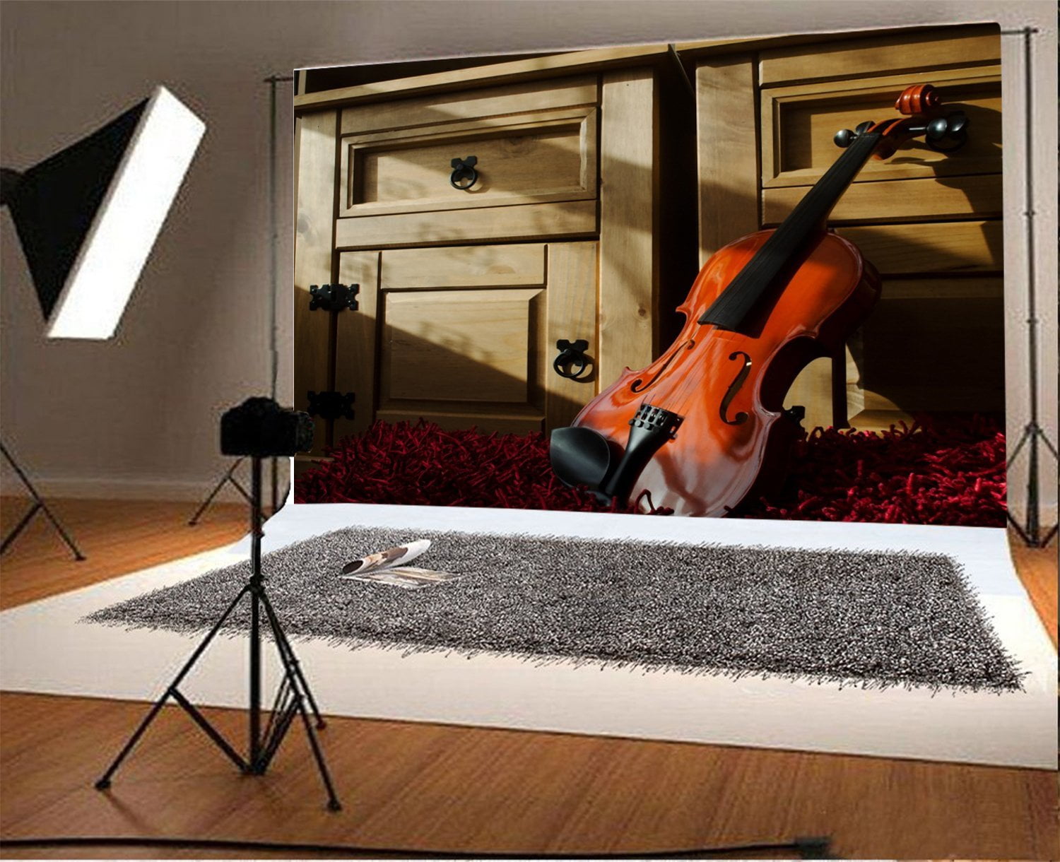 GreenDecor 7x5ft Guitar Backdrop Sunshine Red Carpet Rustic Wood Door ...