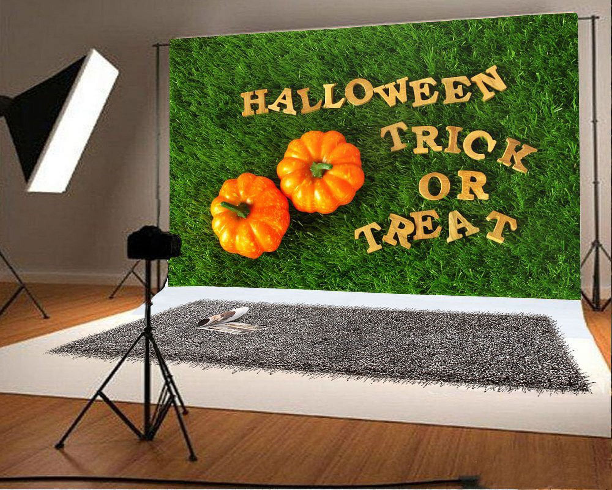 GreenDecor 7x5ft Halloween Pumpkin Backdrop Trick or Treat Green Grass ...