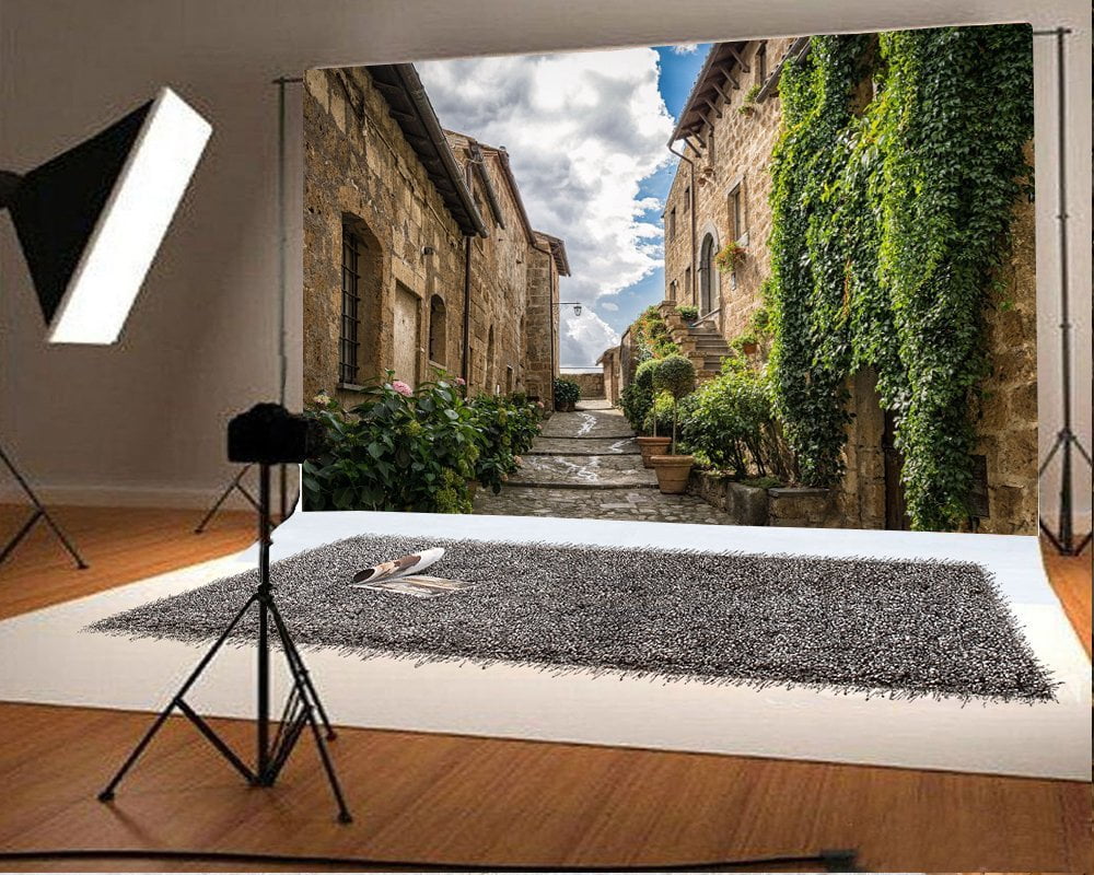 GreenDecor 7x5ft Italy Backdrop Town Narrow Street Green Vine Weathered ...