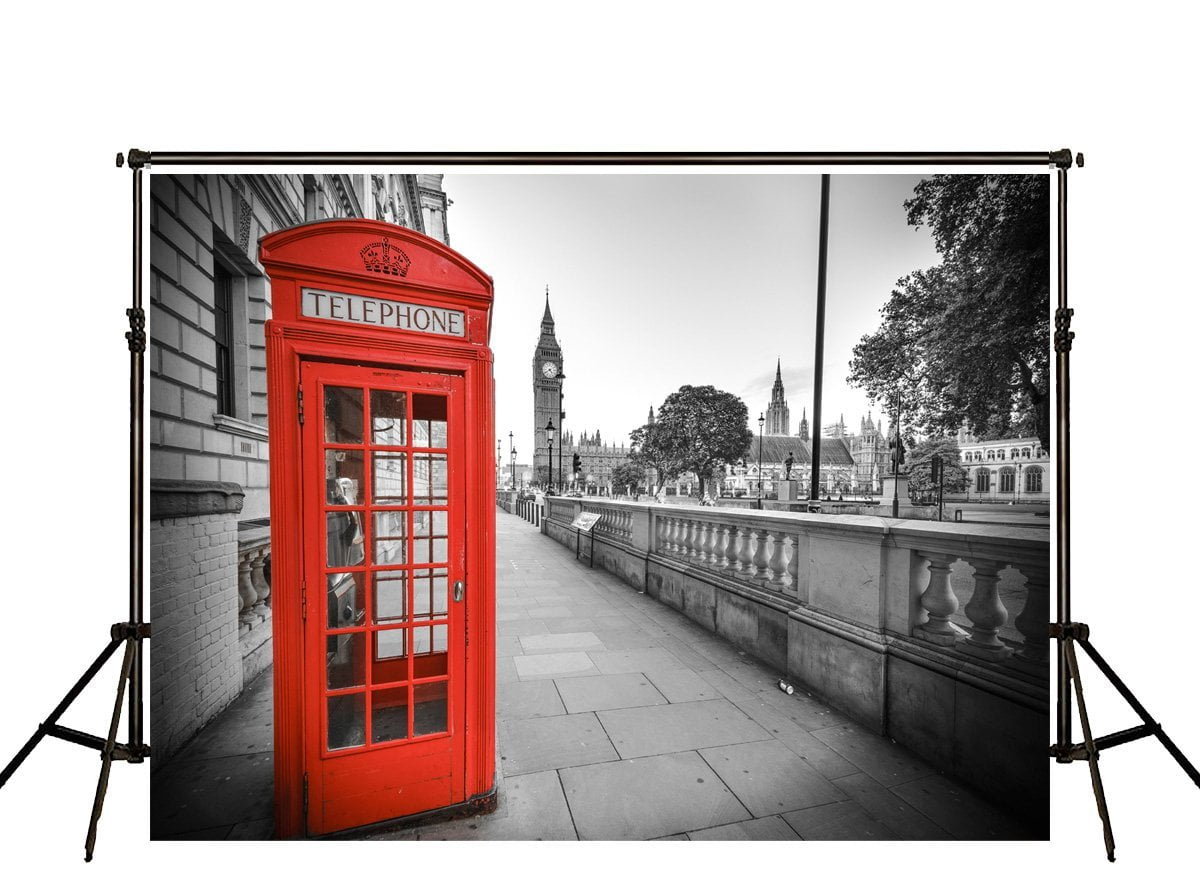 GreenDecor 7x5ft Material Photography Red Telephone Booth Backdrop ...