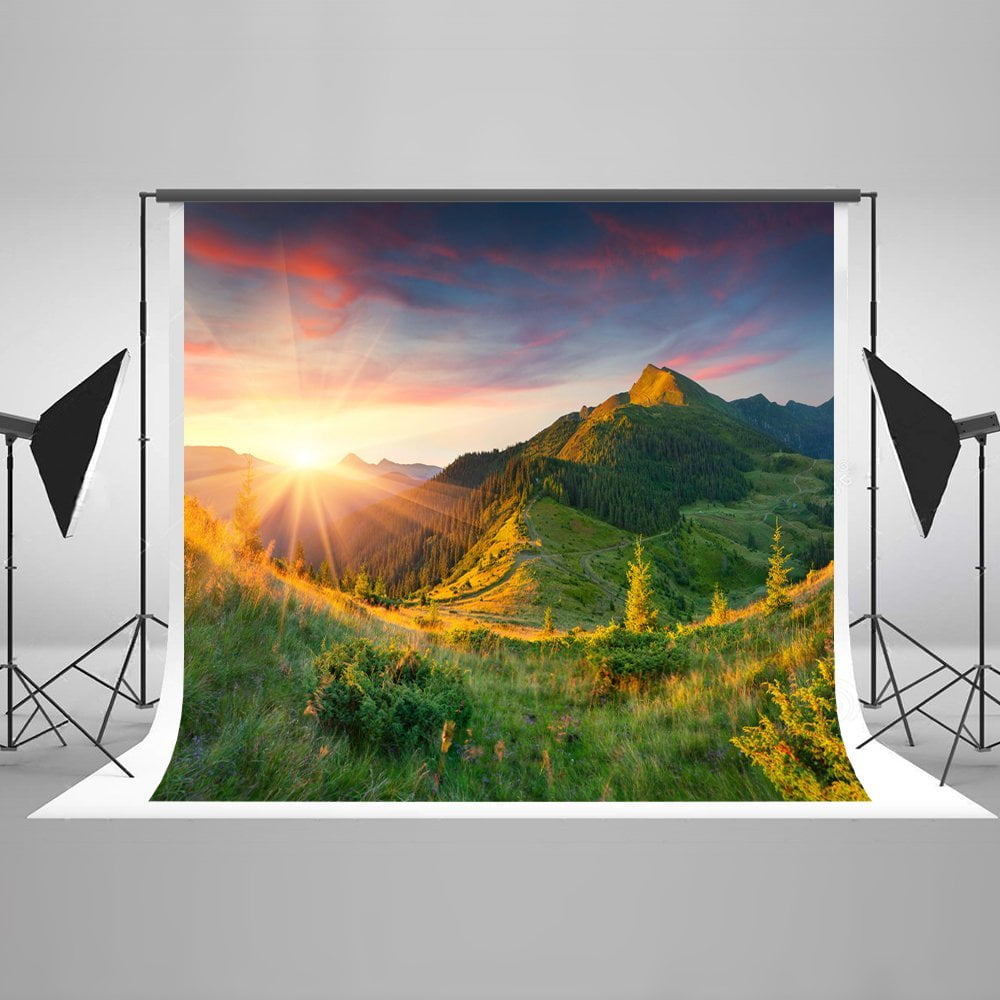 GreenDecor 7x5ft Natural Scenery Photo Backdrop Green Mountains ...