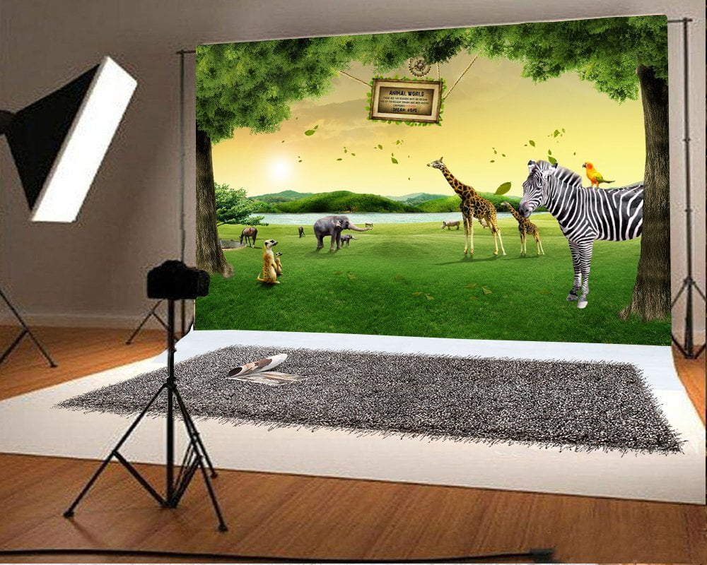 GreenDecor 7x5ft Park Zoo Backdrop Dream Fairtale Green Grass Field ...