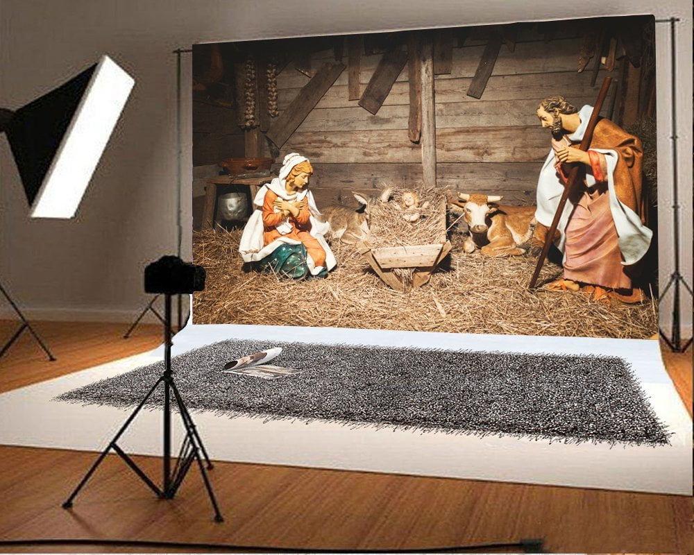 GreenDecor 7x5ft Photography Backdrop Birth of Jesus Barn Straw Hay ...