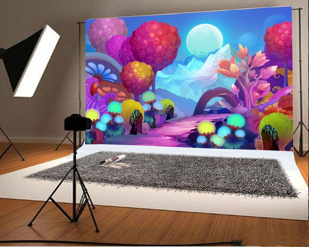 GreenDecor 7x5ft Photography Backdrop Cartoon Colorful Forest Path Full ...