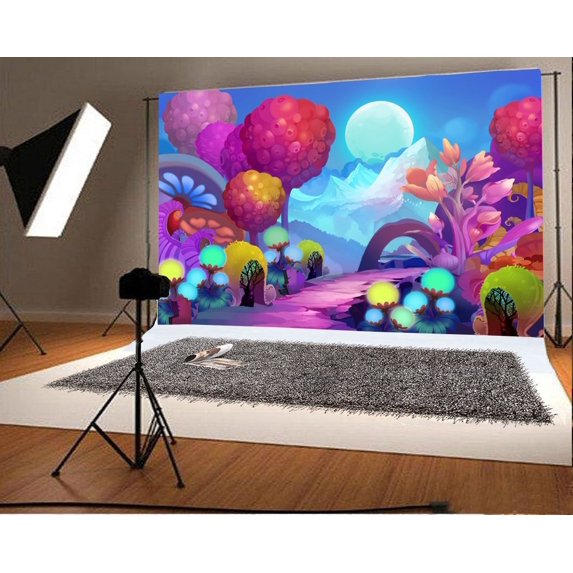 GreenDecor 7x5ft Photography Backdrop Cartoon Colorful Forest Path Full ...