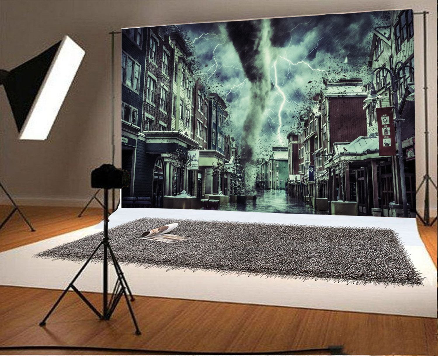 GreenDecor 7x5ft Photography Backdrop Cartoon Urban Tornado Lightning ...