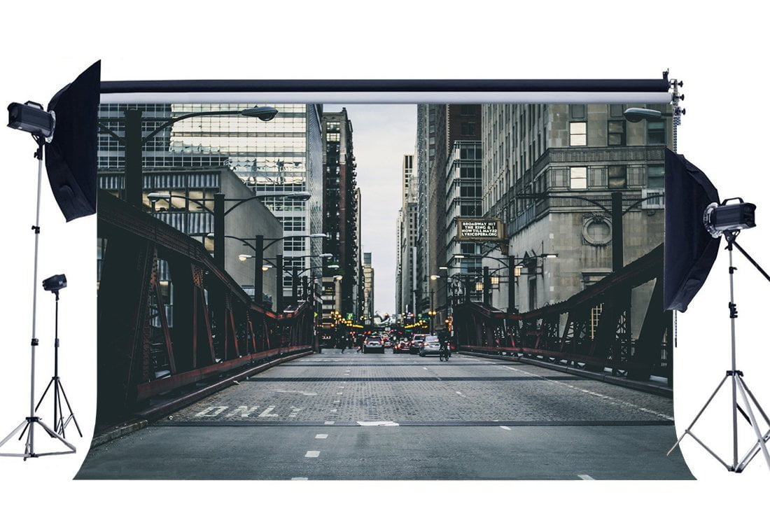 GreenDecor 7x5ft Photography Backdrop Cityscape Business Street Road ...