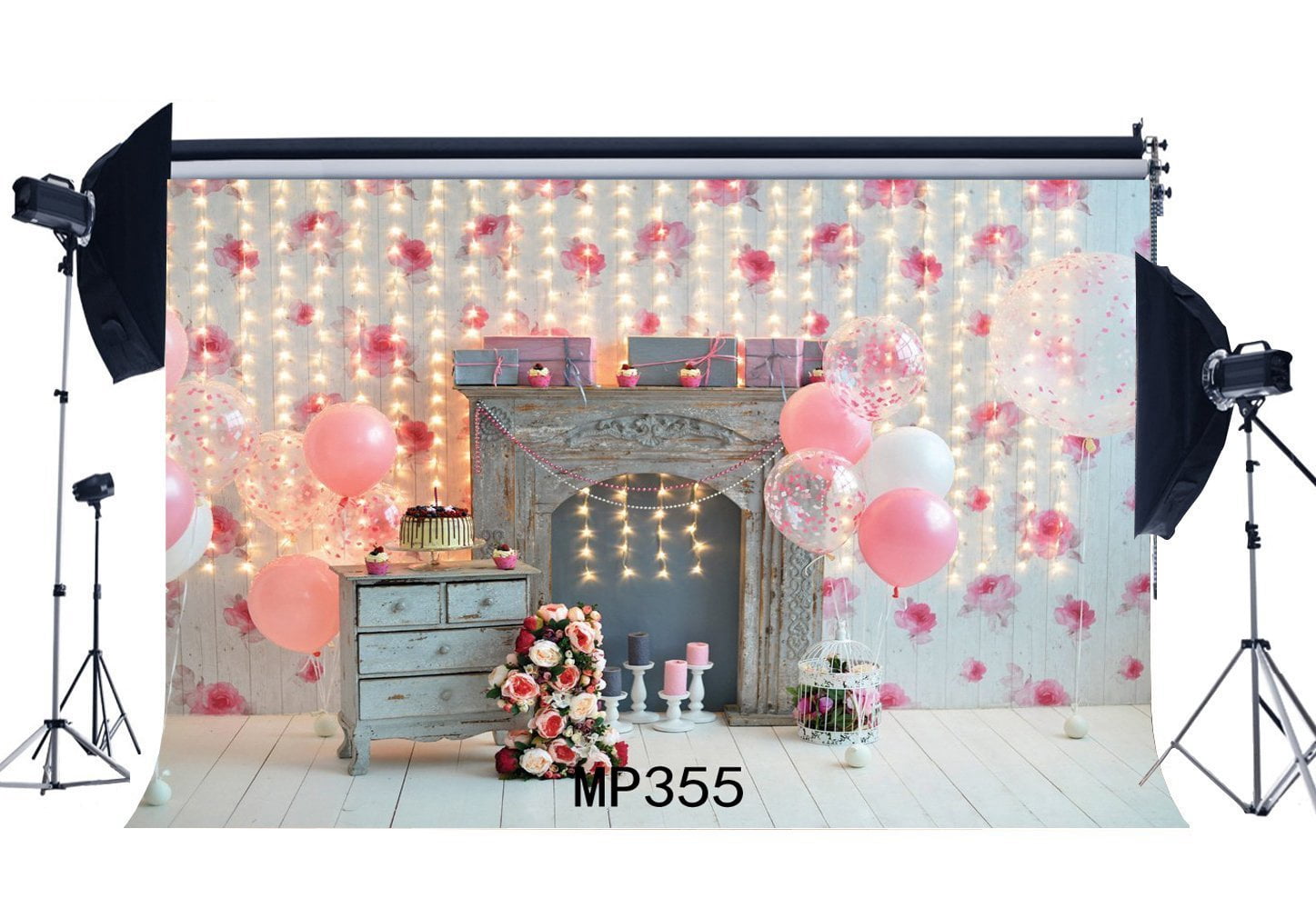 GreenDecor 7x5ft Photography Backdrop Fancy Flowers Balloons Crystal ...