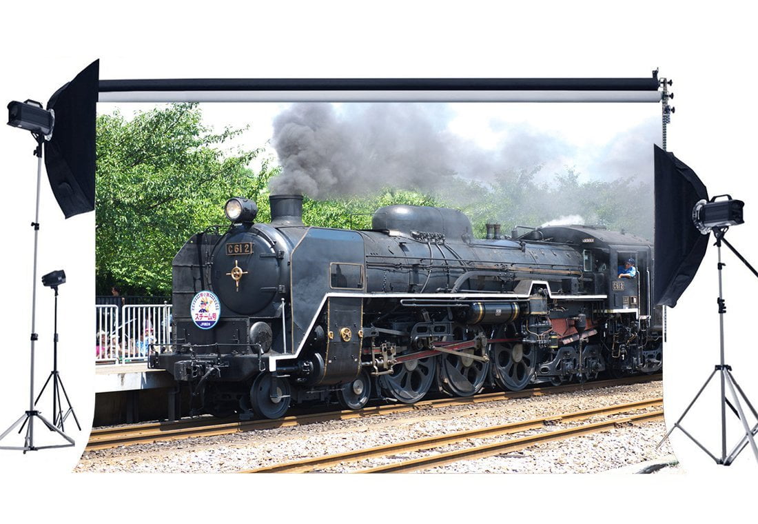 GreenDecor 7x5ft Photography Backdrop Locomotive Vintage Old Steam ...