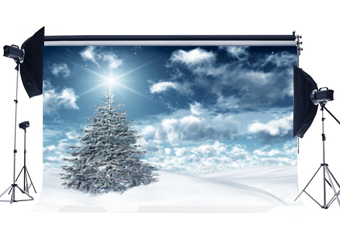 GreenDecor 7x5ft Photography Backdrop Merry Christmas Tree Snow Covered ...