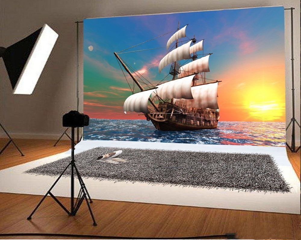 GreenDecor 7x5ft Photography Backdrop Sea Sailing Sailboat Waves Blue ...