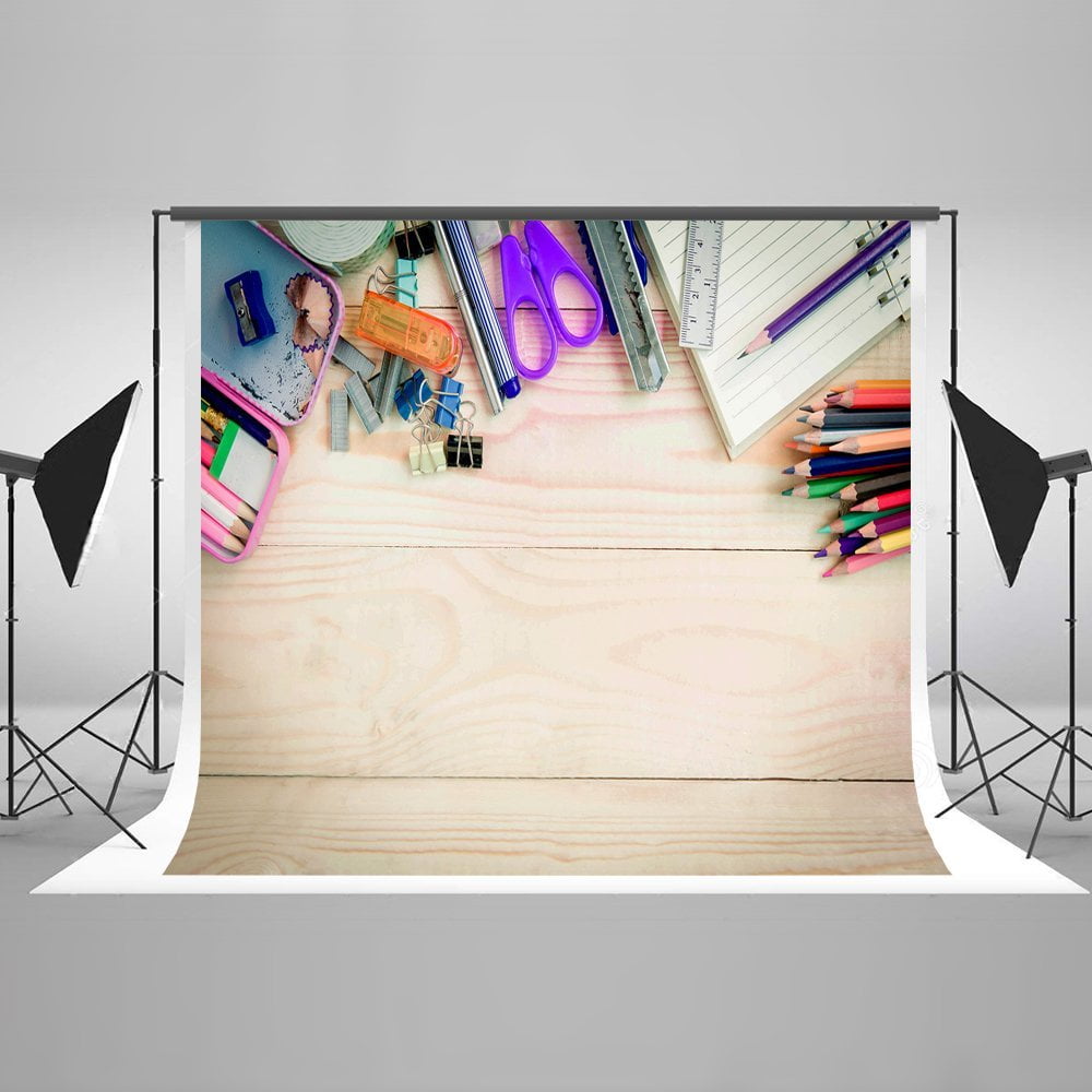 GreenDecor 7x5ft Photography Backdrops Wood Desk Stationery Back to ...