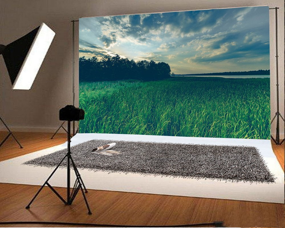 GreenDecor 7x5ft Photography Reed Backdrop Green Plants Trees Cloudy ...
