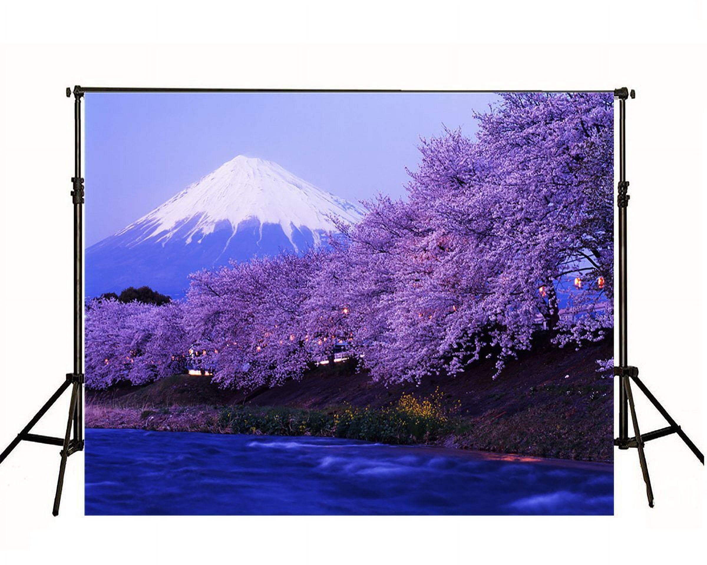 GreenDecor 7x5ft Pure Mount Fuji Pink Cherry Blossoms Blue River ...