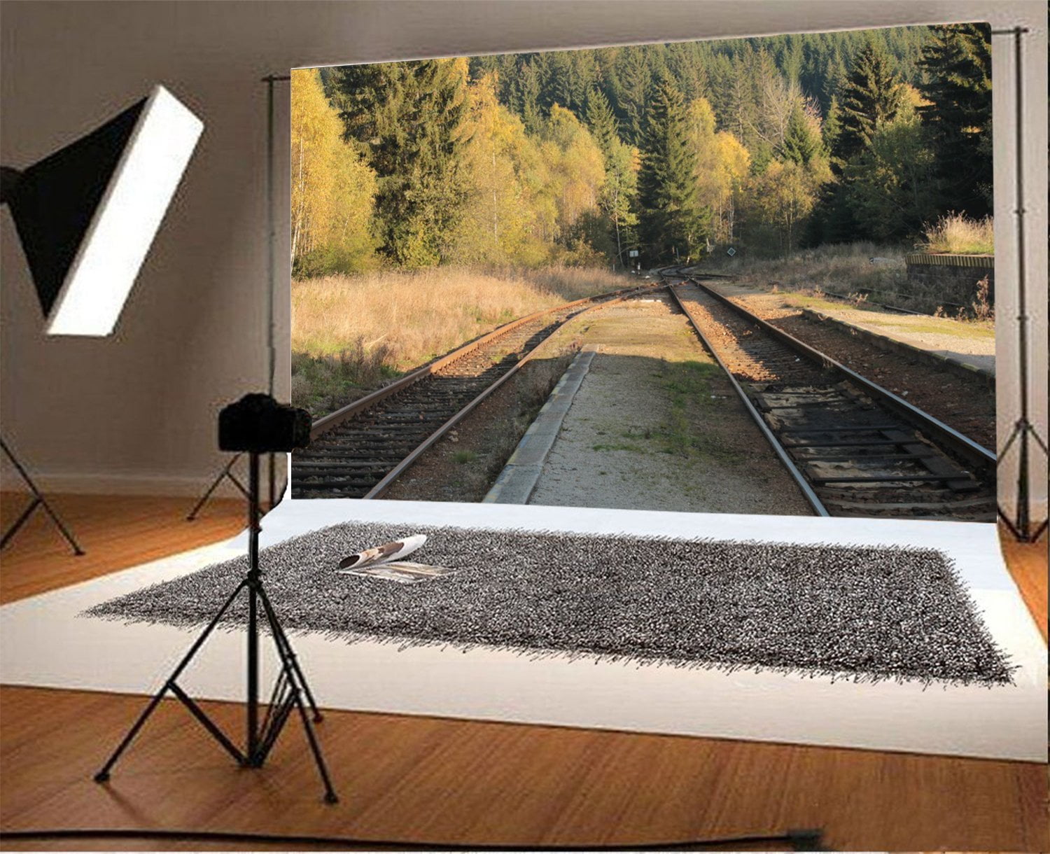 GreenDecor 7x5ft Railroad Tracks Backdrop Nature Forest Trees Sunshine ...