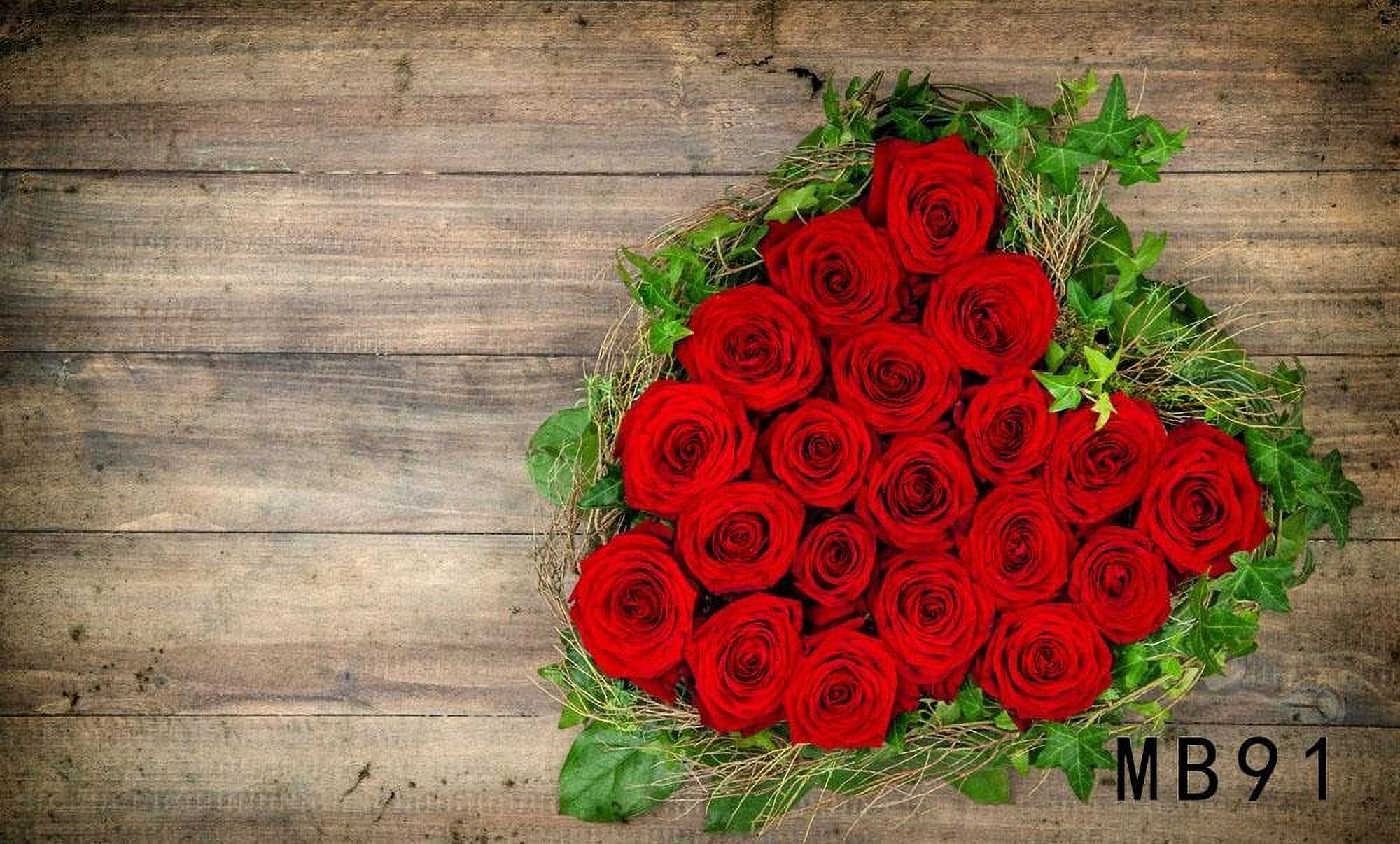 GreenDecor 7x5ft Red Roses Valentines Day Decorations Wood Wall ...