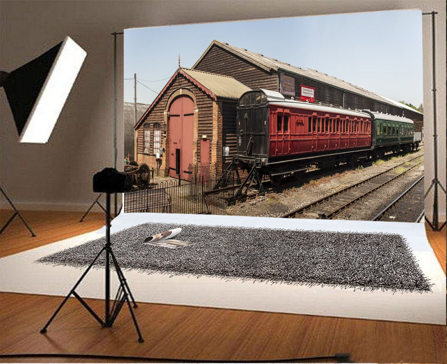 GreenDecor 7x5ft Ruined Train Backdrop Rustic Wood House Railroad ...