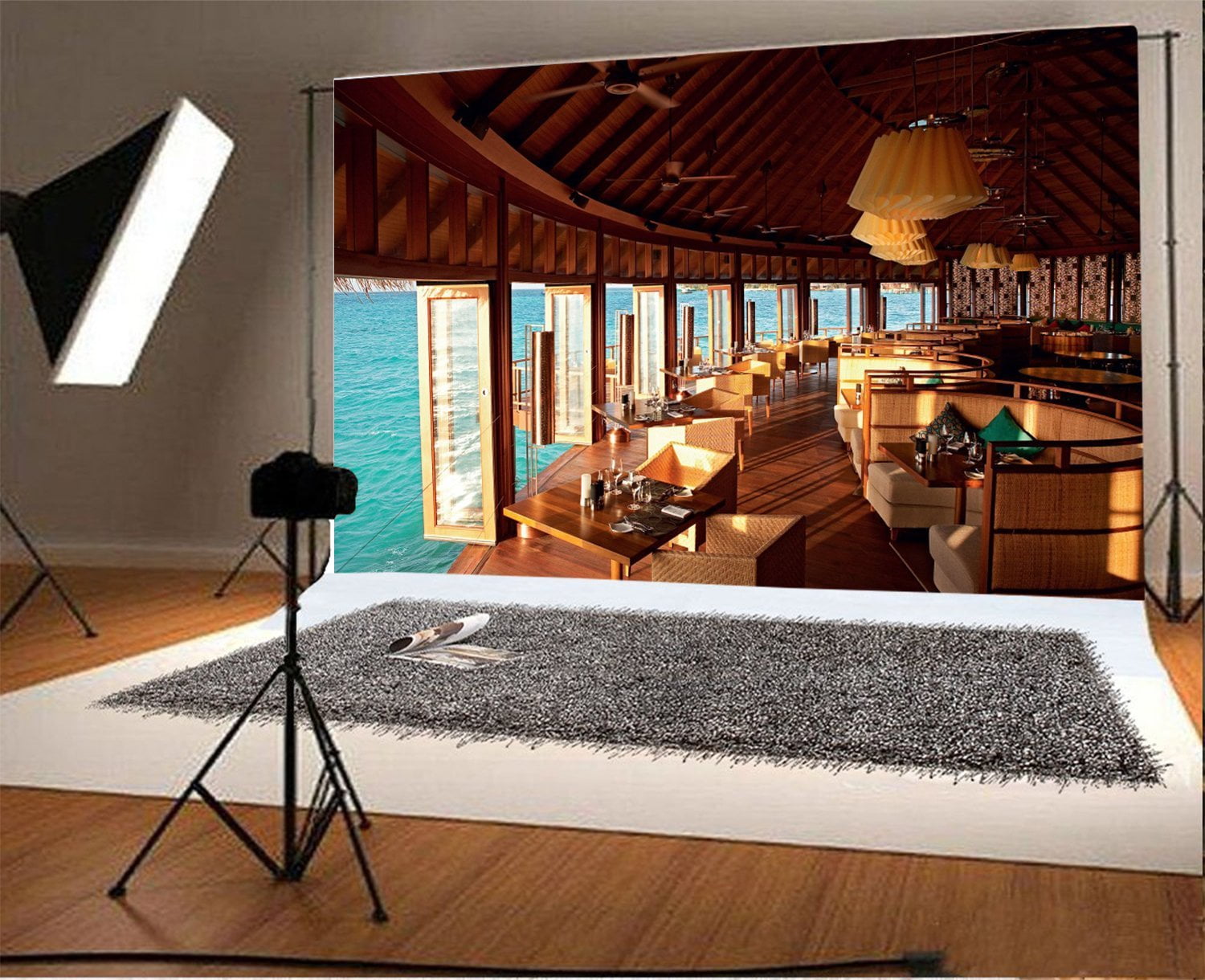 GreenDecor 7x5ft Sea View House Backdrop Resort Seaside Coffee Shop ...