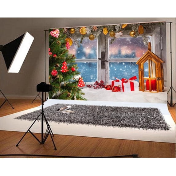 GreenDecor 7x5ft Snow Christmas Photography Backdrops Wood Window Party ...