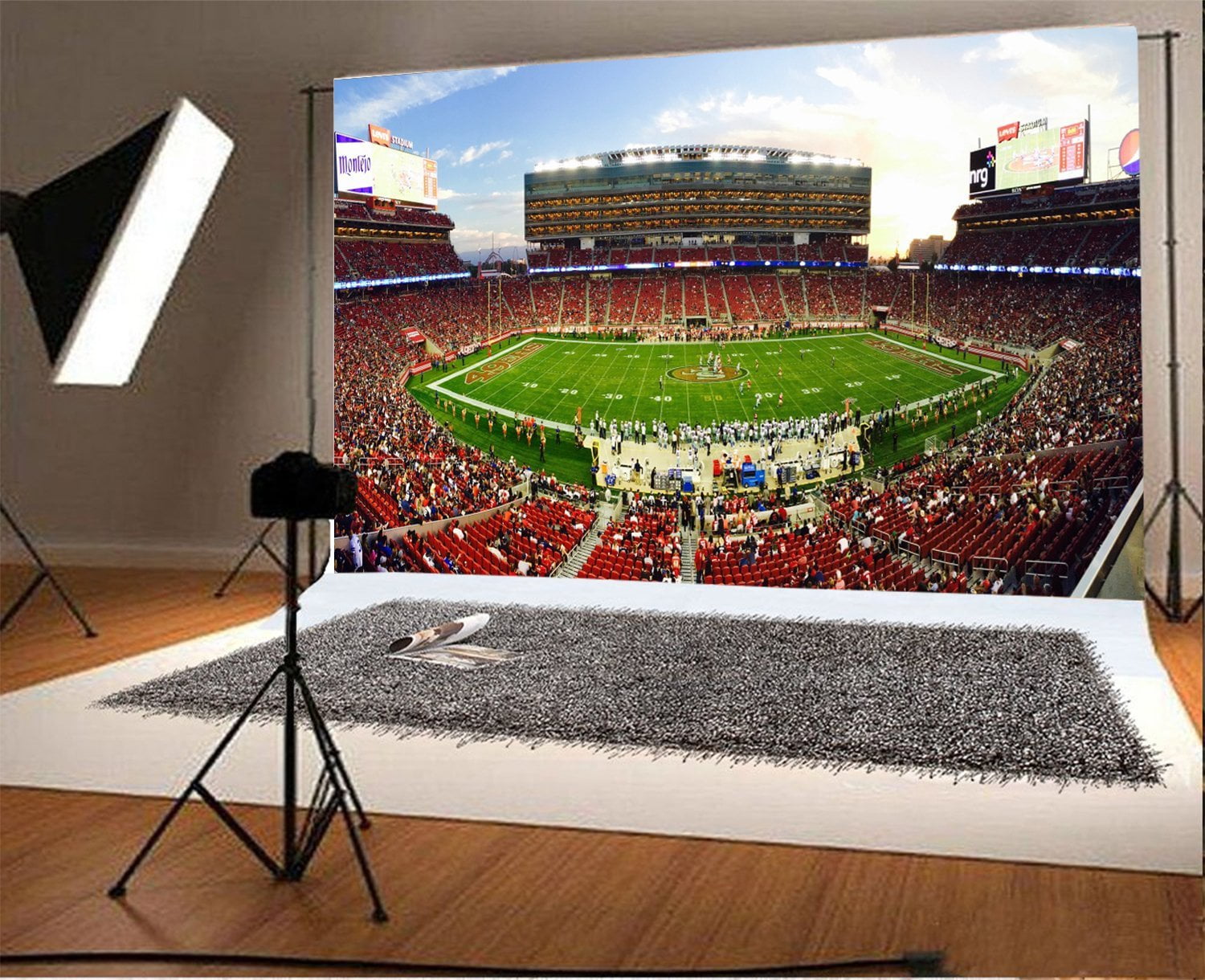 GreenDecor 7x5ft Stadium Backdrop Sports Match Green Grass Lawn Blue ...