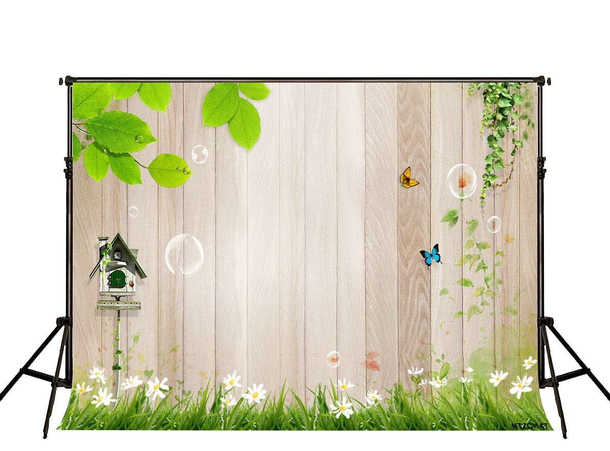 GreenDecor 7x5ft Summer Wood Wall with Butterfly Background Photo Booth ...