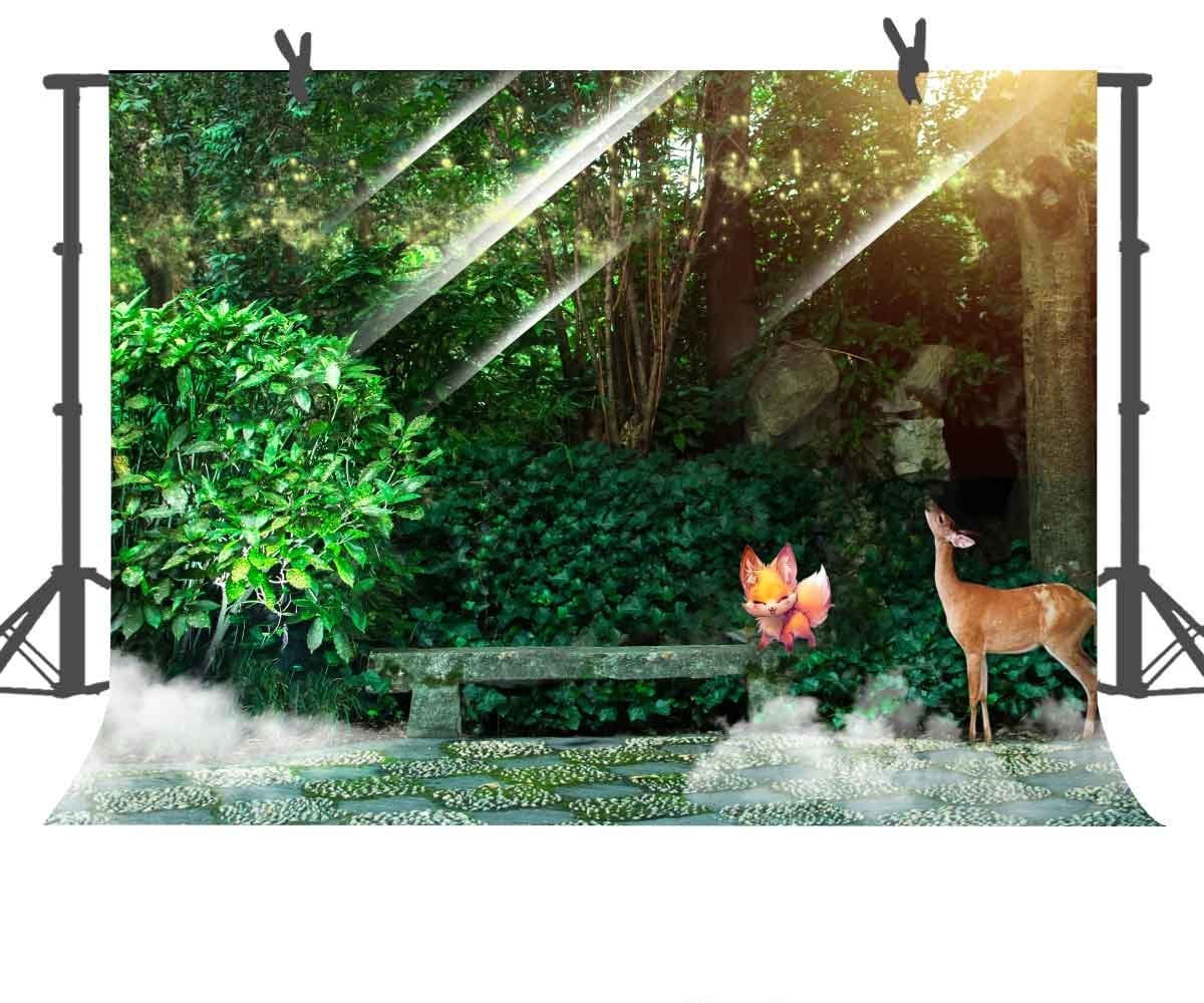 GreenDecor 7x5ft Sunshine Green Forest Deer Photography Backdrop Props ...