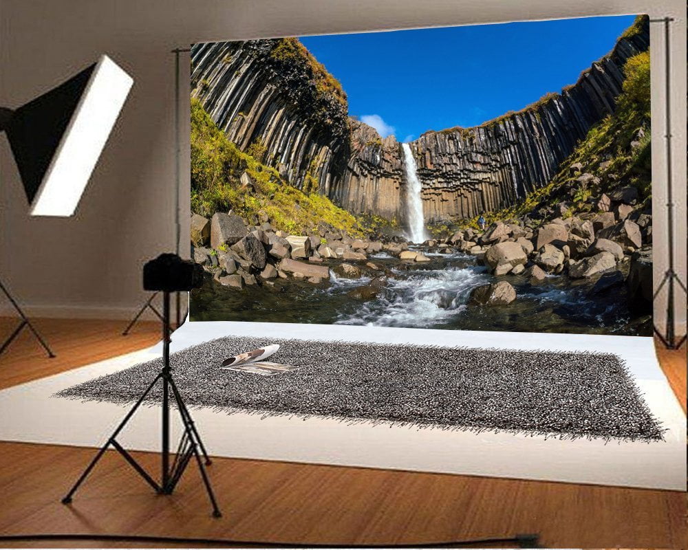 GreenDecor 7x5ft Svartifoss in Iceland Waterfall Backdrop Nature Rock ...