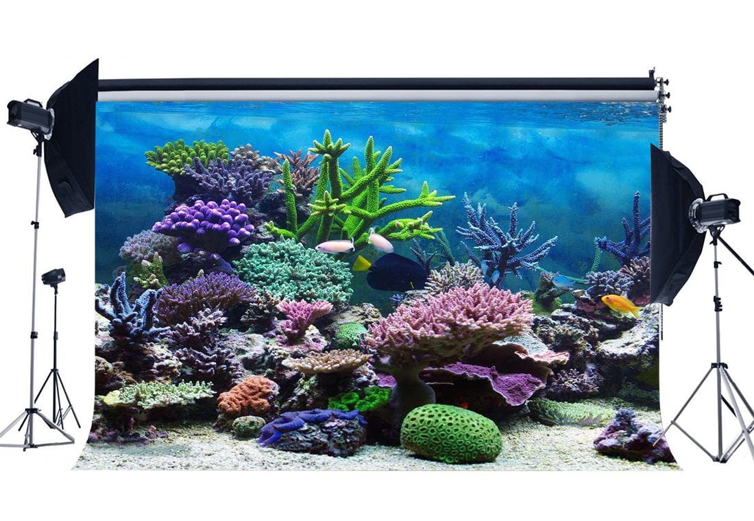GreenDecor 7x5ft Underwater World Backdrop Aquarium Colorful Coral Fish ...
