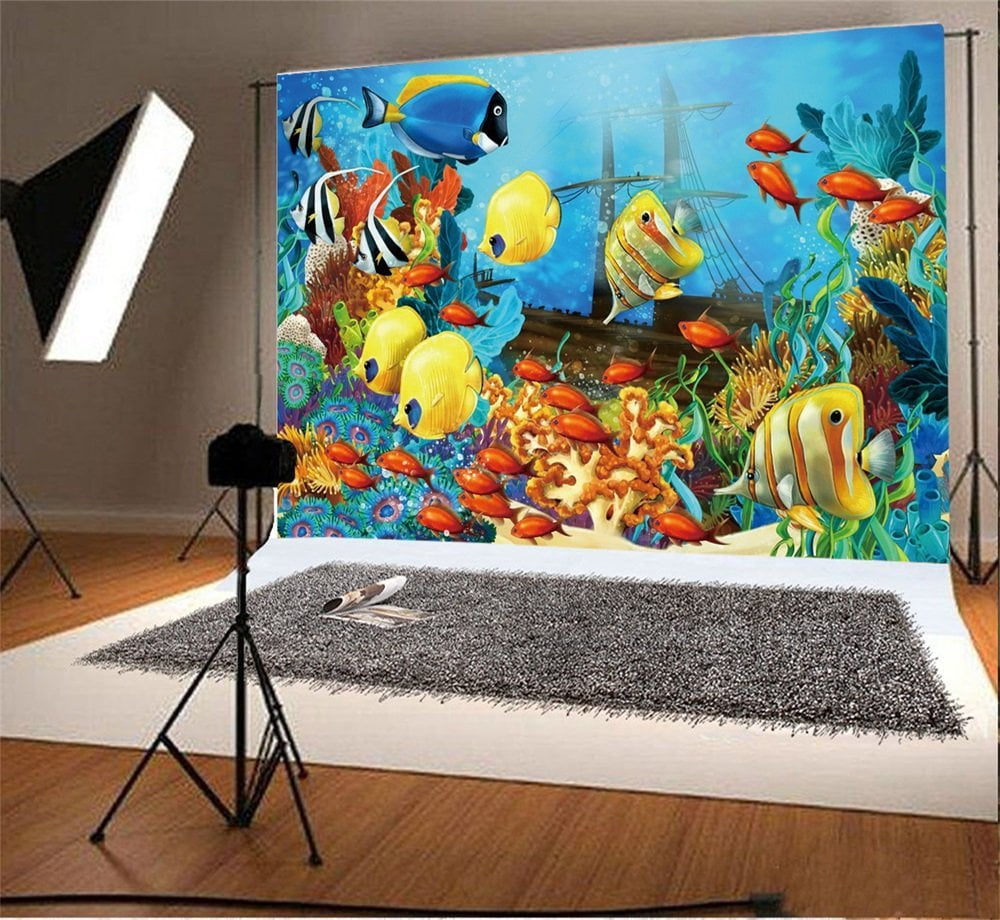 GreenDecor 7x5ft Underwater World Backdrop Aquarium Fish Coral Bubble ...