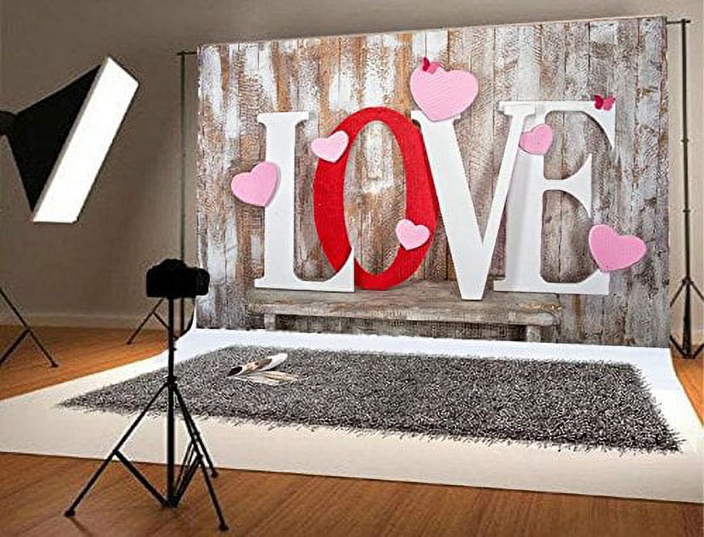 GreenDecor 7x5ft Valentine Wood Wall Photo Backgrounds Sweet Heart LOVE ...
